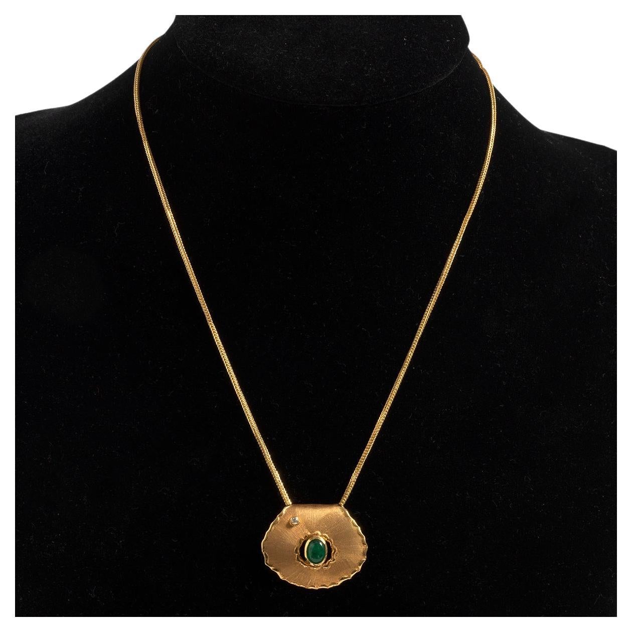 Stirking 18 Carat Yellow Gold Emerald and Diamond Abstract Pendant For ...