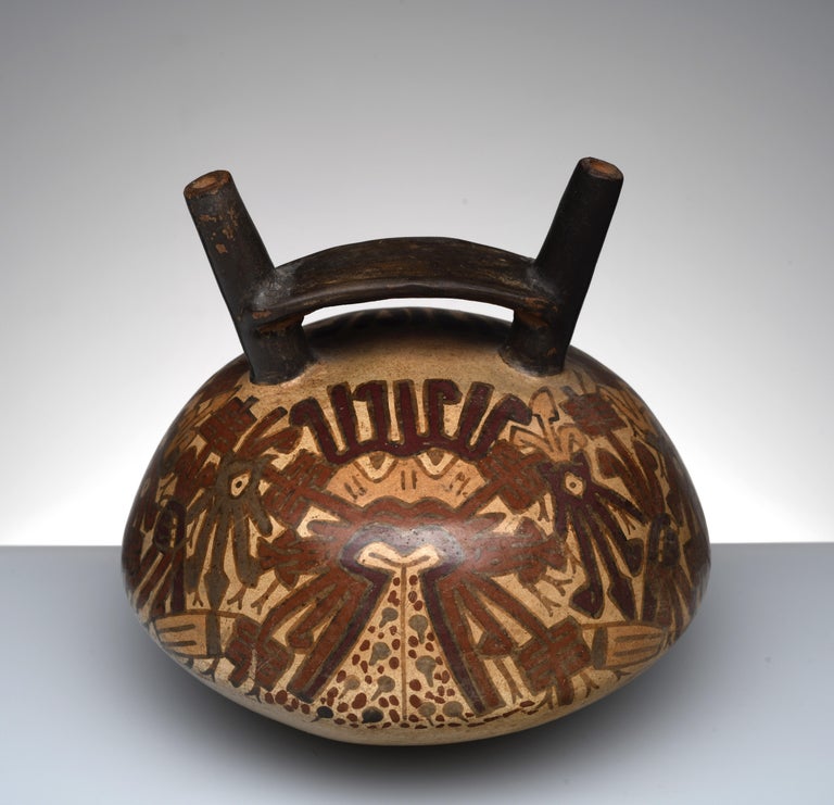 Stirrup Double Spout Nazca Polychrome Pre-Columbian Vessel at 1stDibs