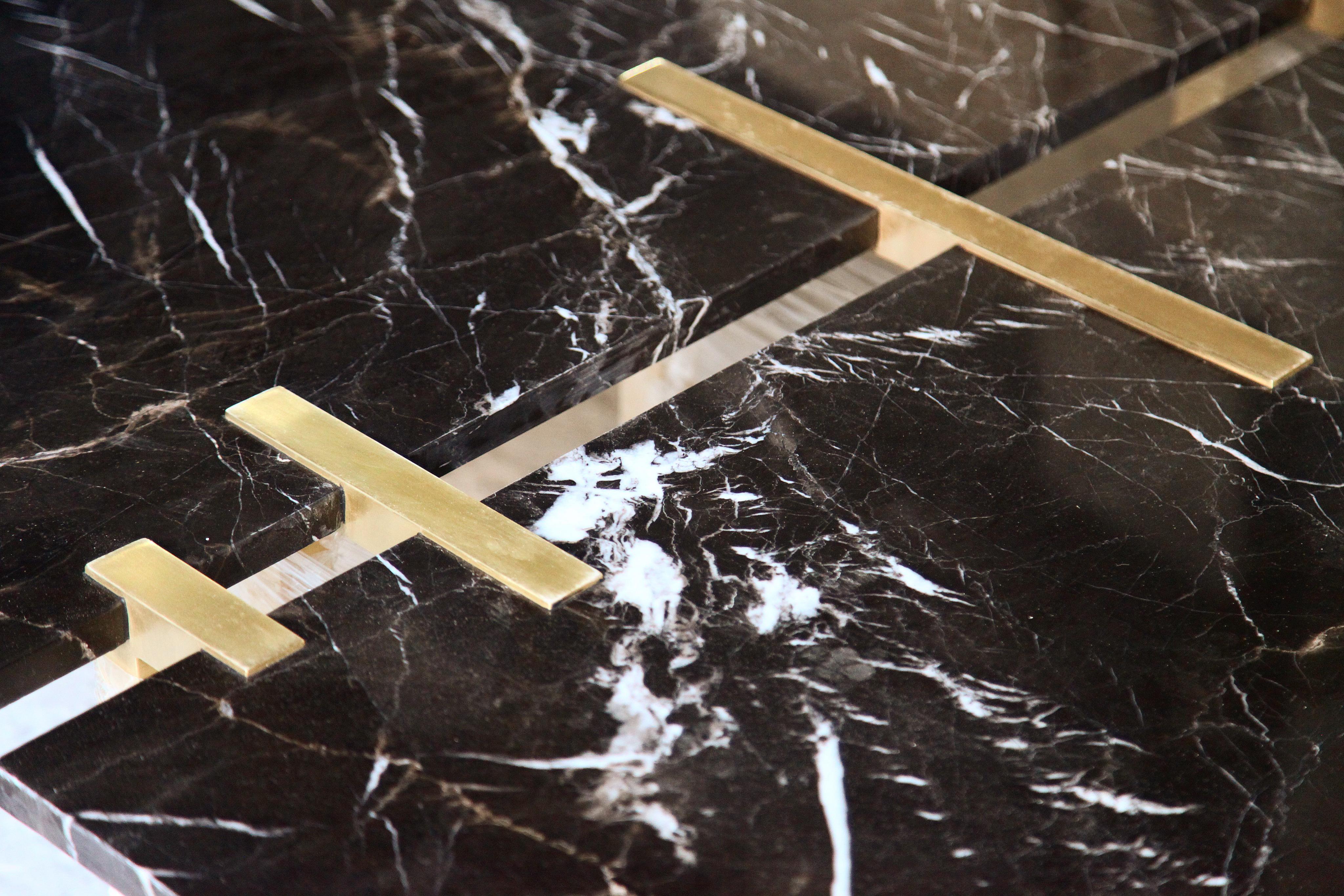 'Stitch' Black YSL Marble and Brass Modern Coffee Table For Sale at 1stDibs