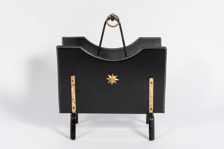 Stitched Leather Book Rack by Jacques Adnet For Sale at 1stDibs