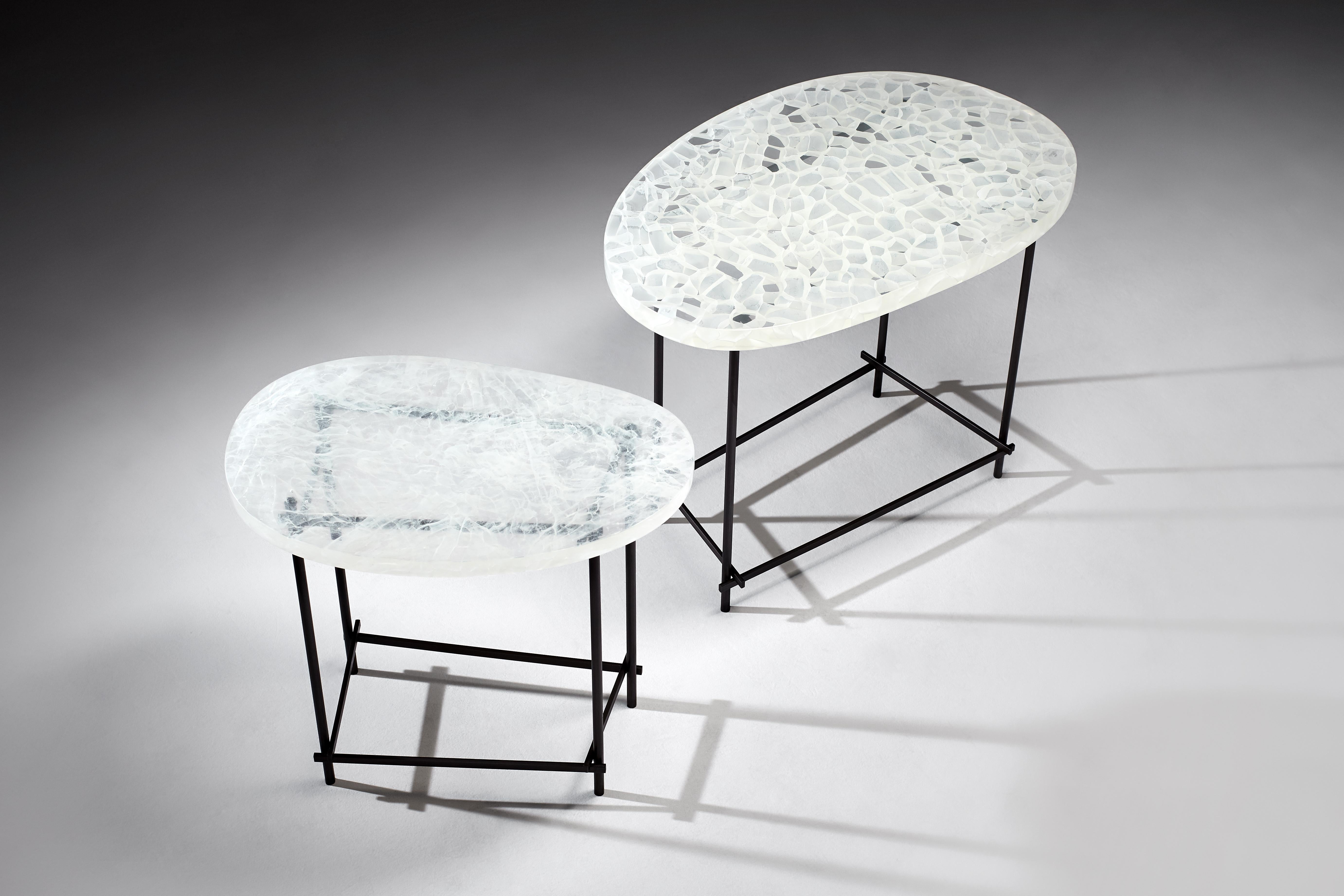 Stix occasional kiln cast glass and steel side tables For Sale at 1stDibs