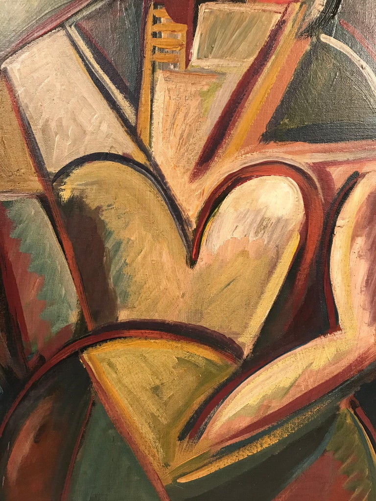 STM Signed Portrait of a Woman Cubist Painting For Sale at 1stDibs