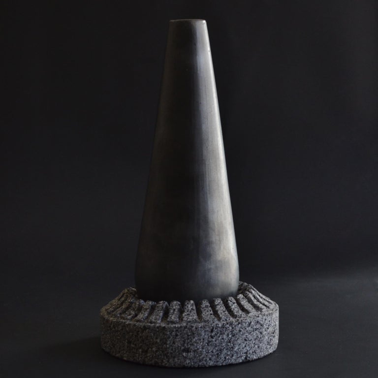 Stone and Black Clay Sculptural Bottle Handcarved Lava Stone Table ...