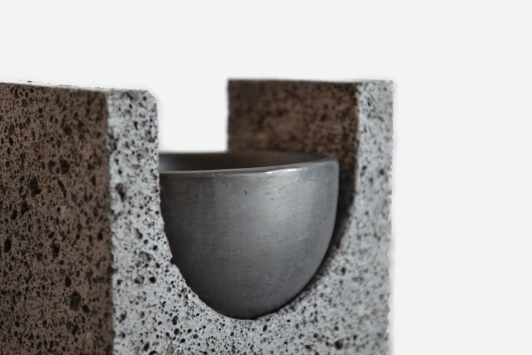 Stone and Black Clay Sculpture Handcarved Lava Stone For Sale at 1stDibs