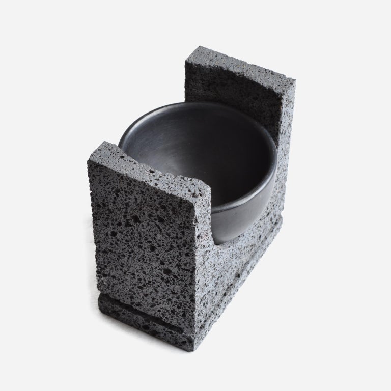 Stone and Black Clay Sculpture Handcarved Lava Stone For Sale at 1stDibs