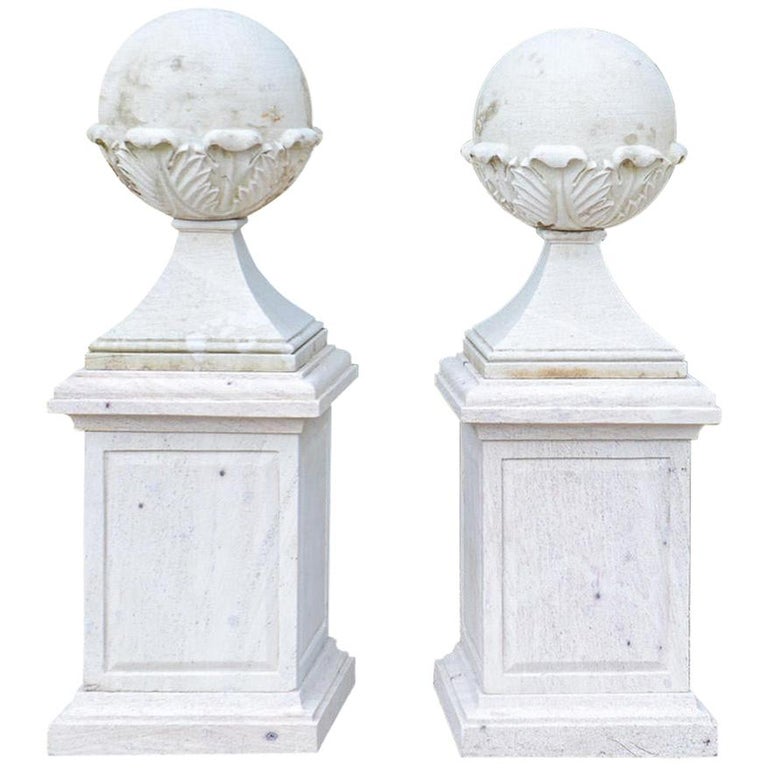 Stone Ball and Acanthus Leaf Pier Caps, 20th Century For Sale at 1stDibs