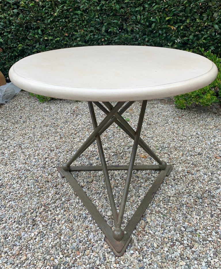 Geometric Iron Truss Base Stone Center Side Table with Ball Detail For ...