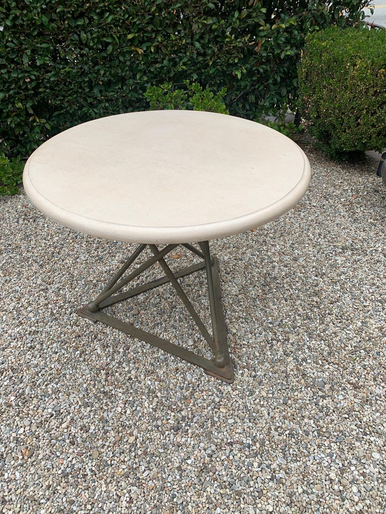 Geometric Iron Truss Base Stone Center Side Table with Ball Detail For ...