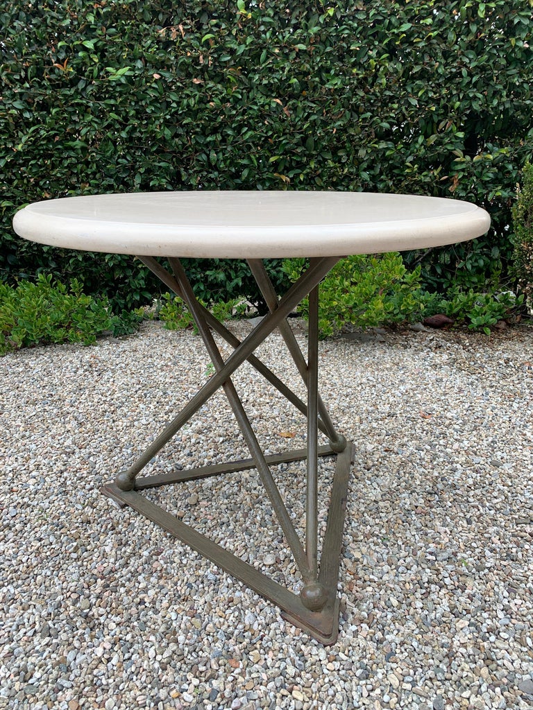 Geometric Iron Truss Base Stone Center Side Table with Ball Detail For ...