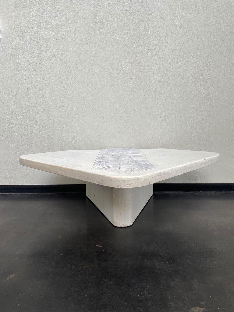 Stone Composite Coffee Table with Tribal Markings For Sale at 1stDibs