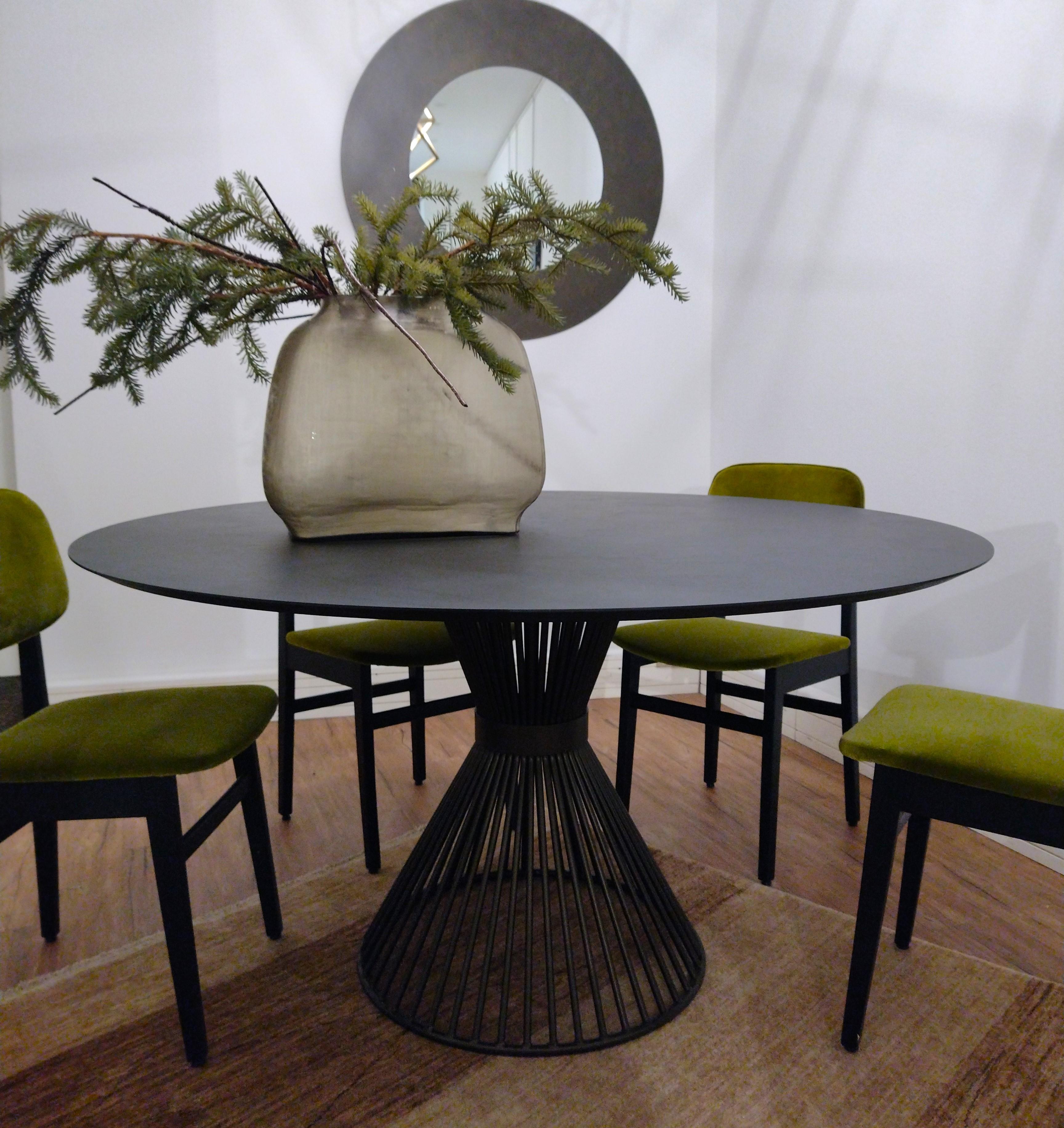 Stone Dark Brown Lama Round Table with Steel Frame by Disain1971 For ...