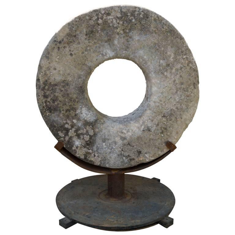 Stone Grinding Wheel Garden Art For Sale at 1stdibs