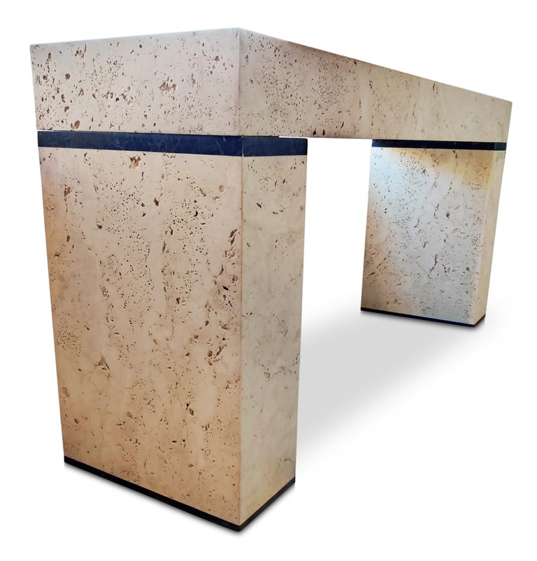 Stone International Attr Monolithic Natural Travertine Console Table Italy 1980s at 1stDibs