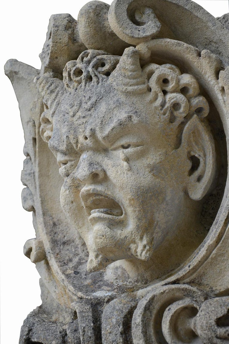 Stone Mascaron Representing a Satyr, 19th Century For Sale at 1stDibs