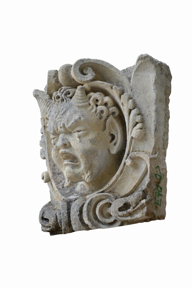 Stone Mascaron Representing a Satyr, 19th Century For Sale at 1stDibs