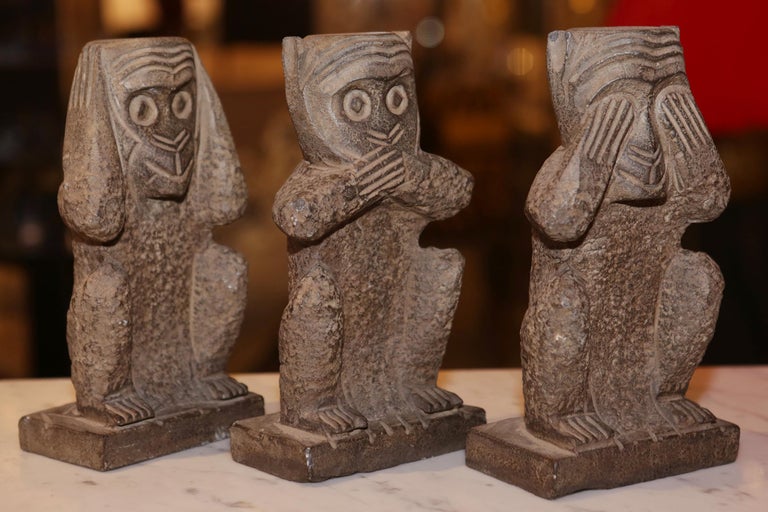 Stone Monkeys Set of 3 Large Sculpture in Stone For Sale at 1stDibs