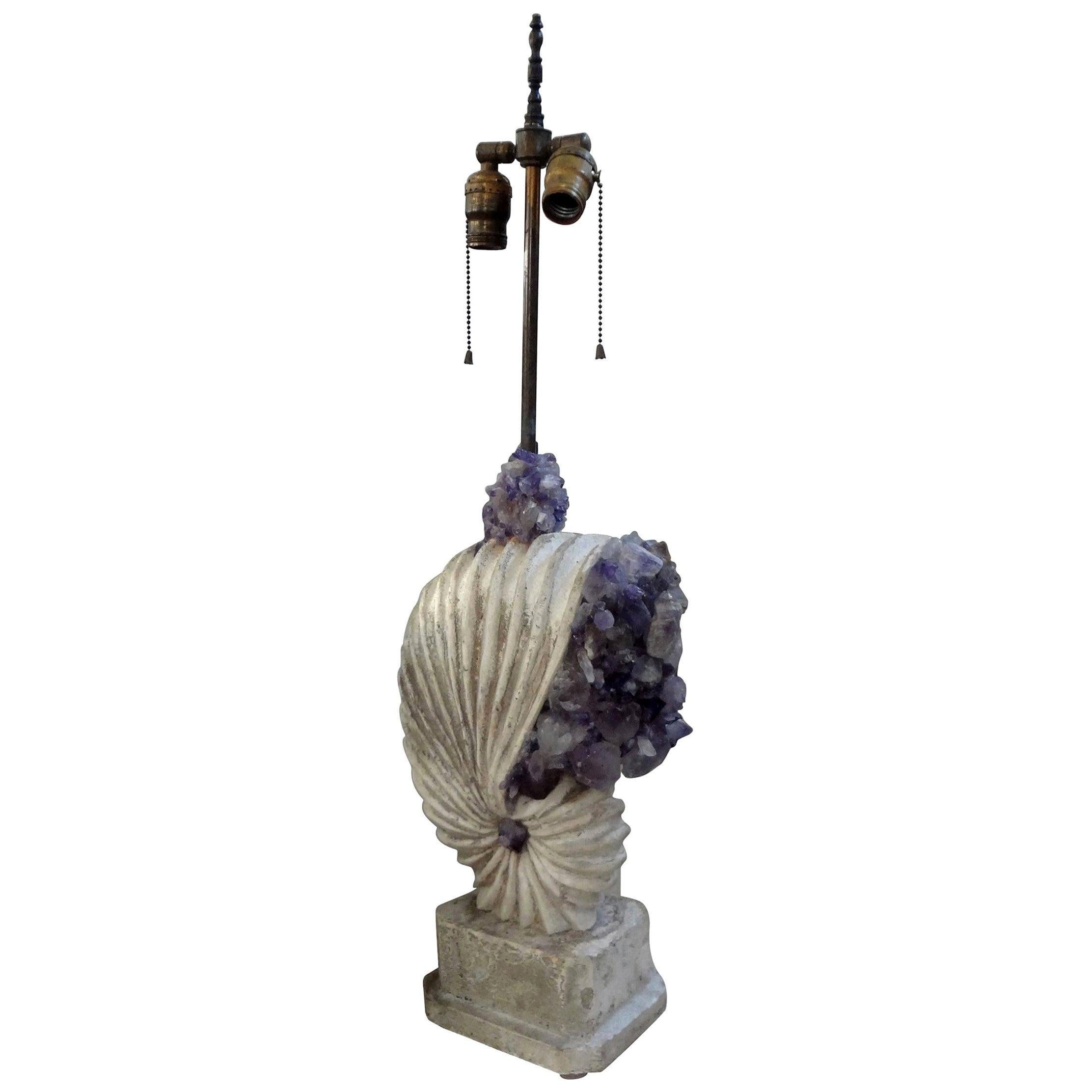 Stone Nautilus Shell Lamp Encrusted with Amethyst Rock Crystals For ...