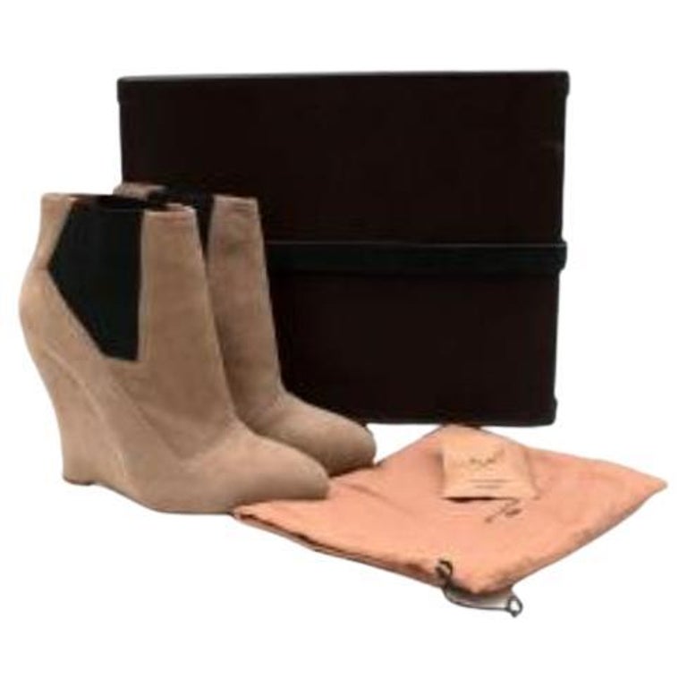 Stone suede and black elastic wedge heeled booties For Sale at 1stDibs