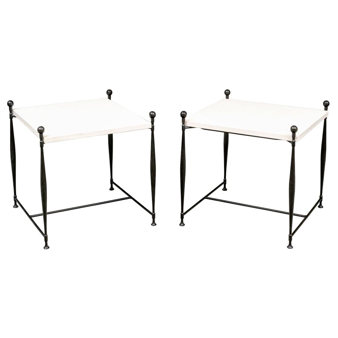 Pair Diego Giacometti Style Cast Iron Side Tables at 1stDibs