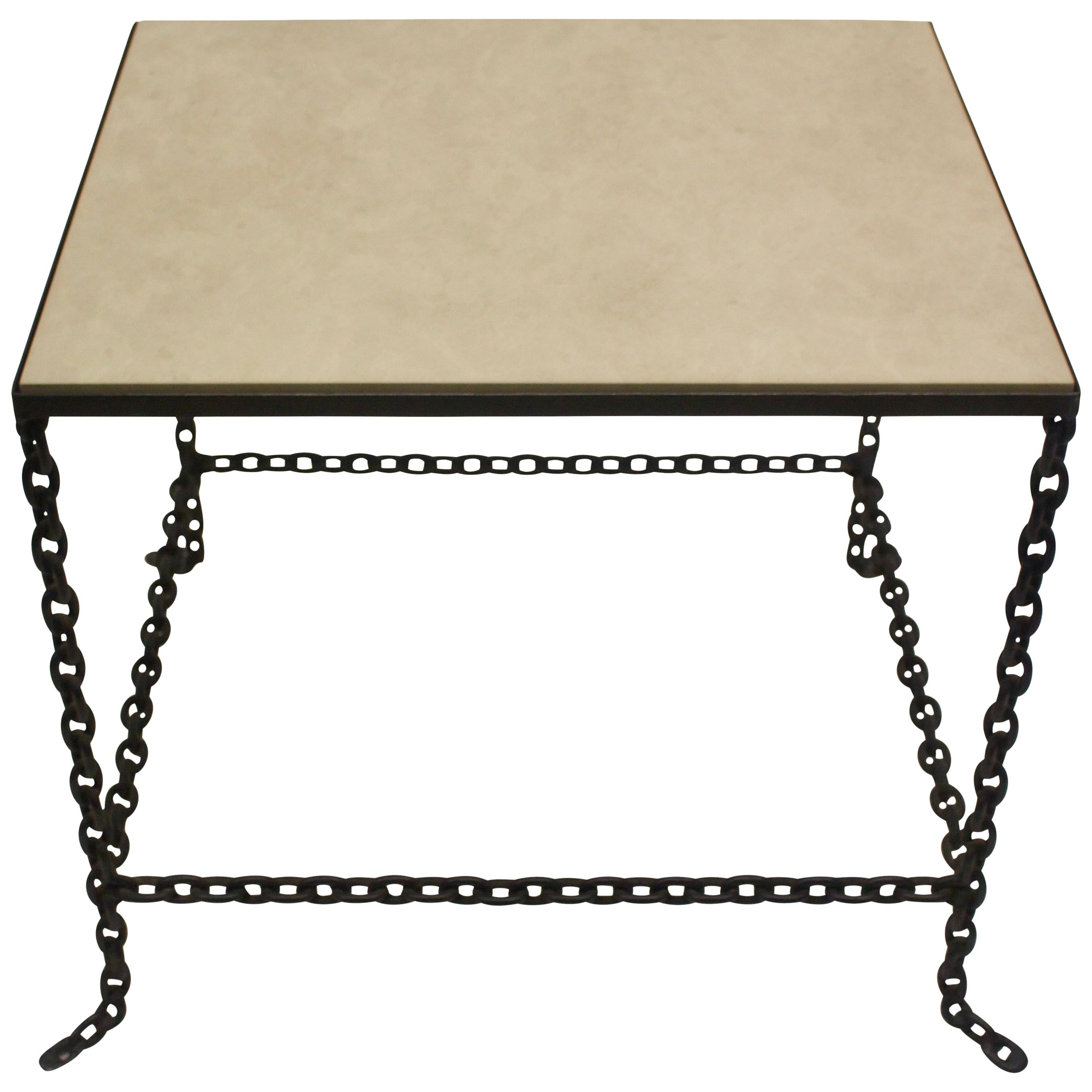 Stone Topped Chain Link Table For Sale at 1stDibs