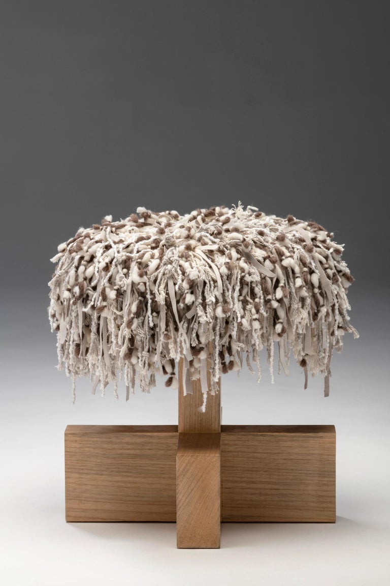 Stool in Solid Wood, with Textile Work in Wool, Silk and Leather by ...