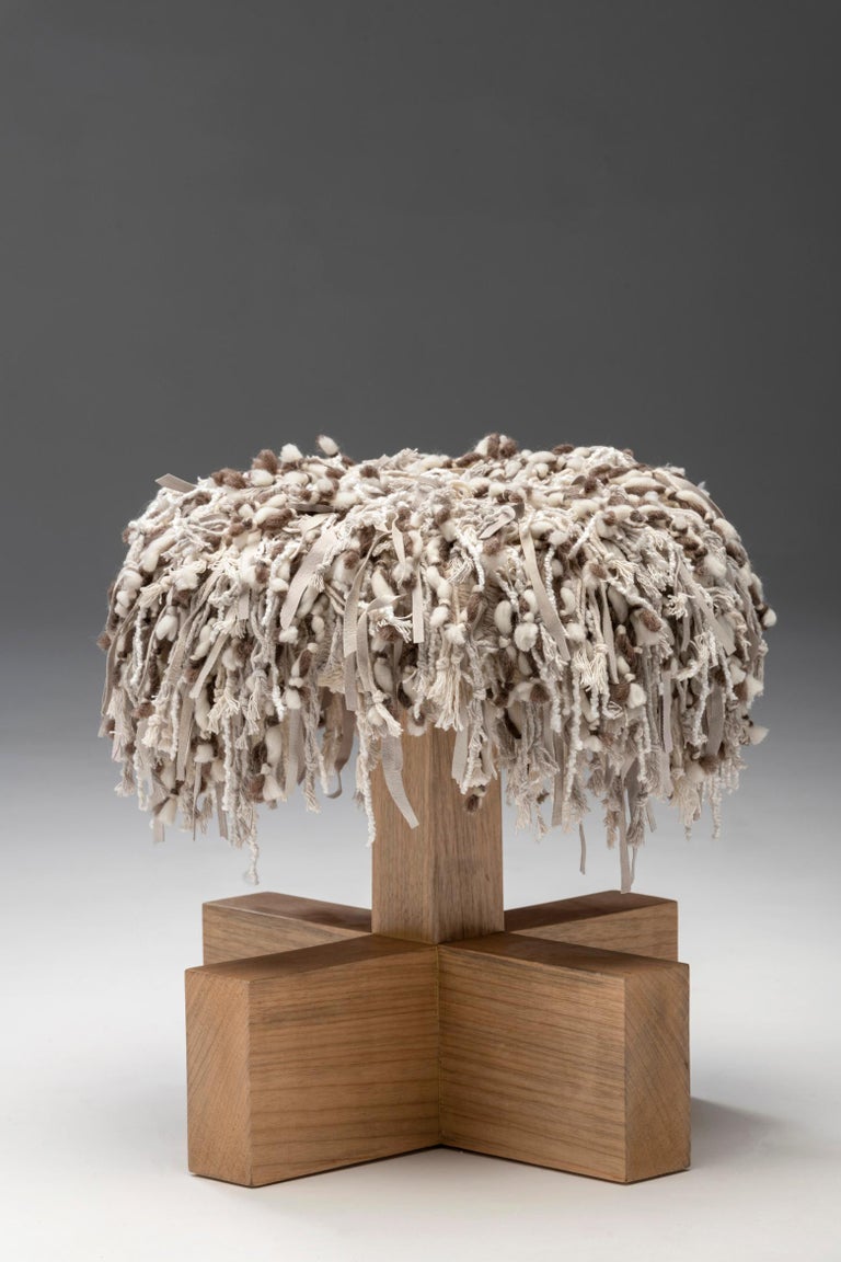 Stool in Solid Wood, with Textile Work in Wool, Silk and Leather by ...