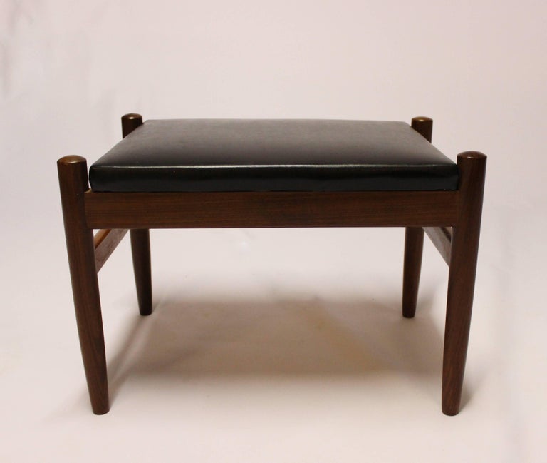 Stool in Teak with Black Classic Leather of Danish Design, 1960s at 1stDibs