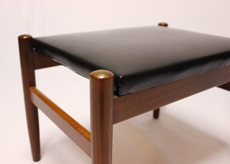 Stool in Teak with Black Classic Leather of Danish Design, 1960s at 1stDibs