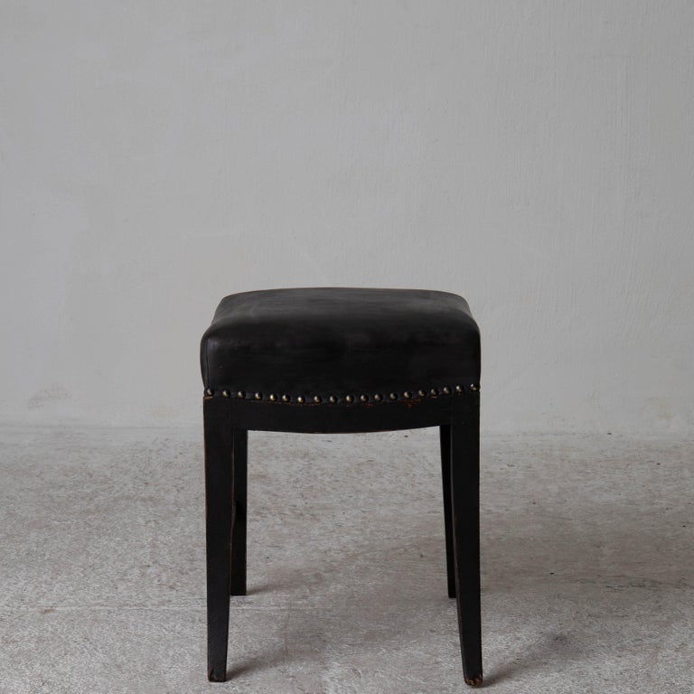 Stool Karl Johan Swedish 1810-1840 Black Leather Seat, Sweden For Sale ...