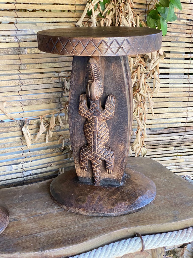 Stools in Wood with Carved Details, African Style Vintage, Set of 2 at ...