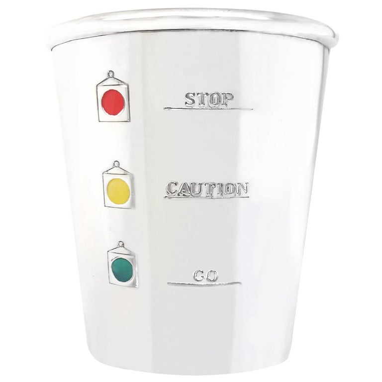 Stop Caution Go Stoplight Enamel and Sterling Shot Cup at 1stDibs
