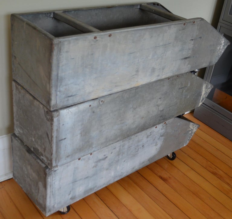 Storage Bins on Wheels from Wonder Bread Bakery, Industrial Steel, Set ...