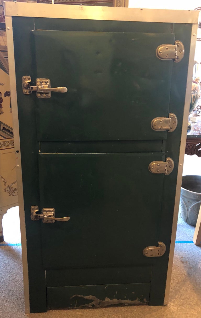 Storage Cabinet, Home Bar from 1930s Ice Box in Green Porcelain, Steel ...