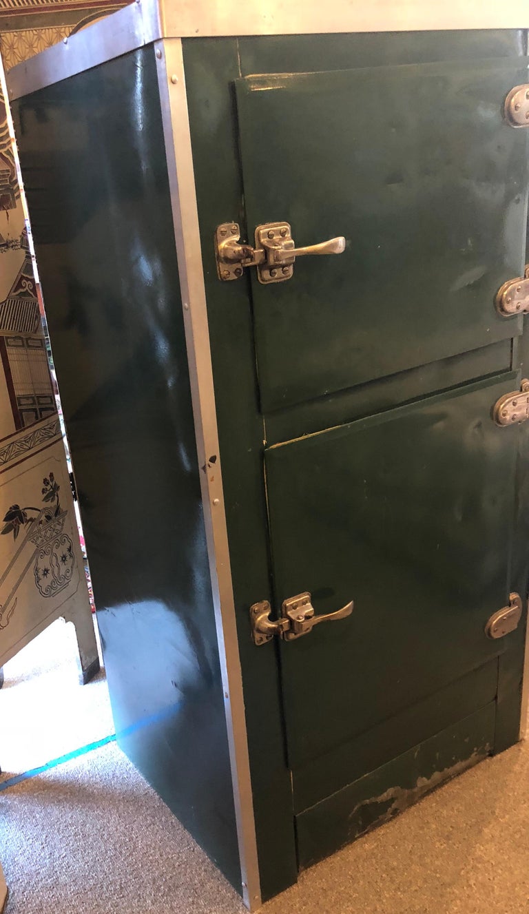Storage Cabinet, Home Bar from 1930s Ice Box in Green Porcelain, Steel ...
