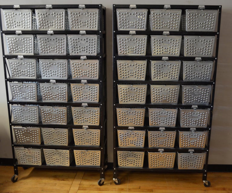 Storage Unit of 21 Swim Locker Wire Baskets on Wheeled Steel Rack For ...