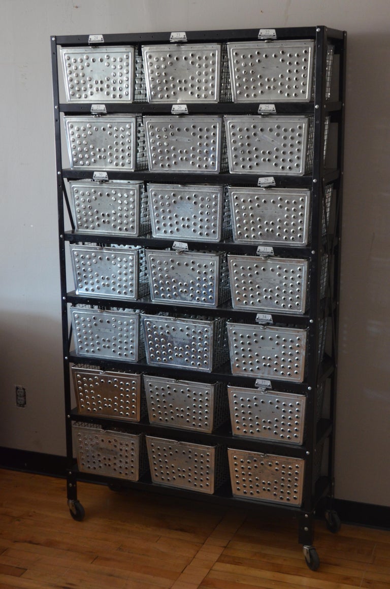 Storage Unit of 21 Swim Locker Wire Baskets on Wheeled Steel Rack For ...