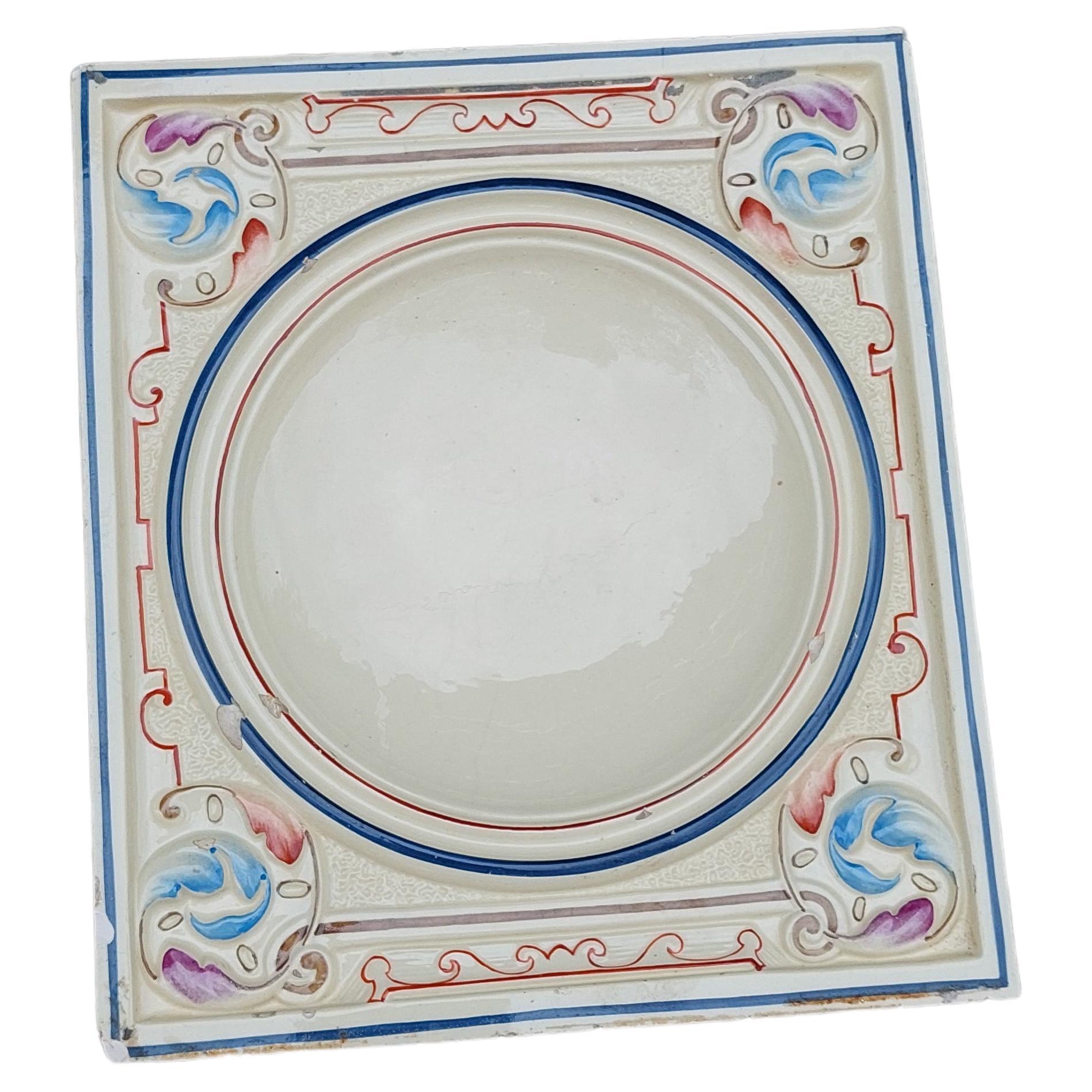 Antique Persian Iznik Qajar Style Ceramic Pottery Oval Tile Figure with ...