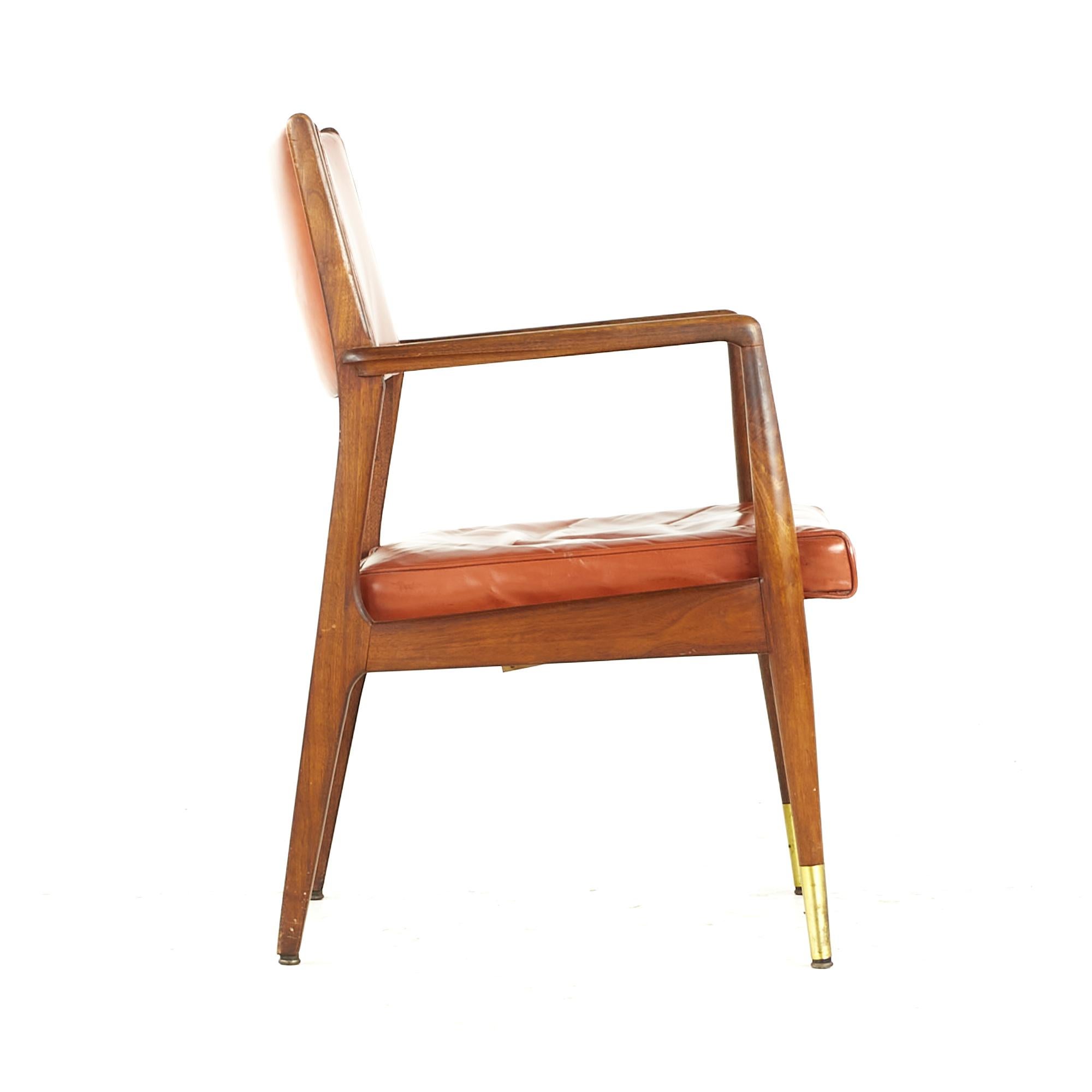 Stow Davis Midcentury Walnut and Brass Lounge Chair, Pair For Sale at ...