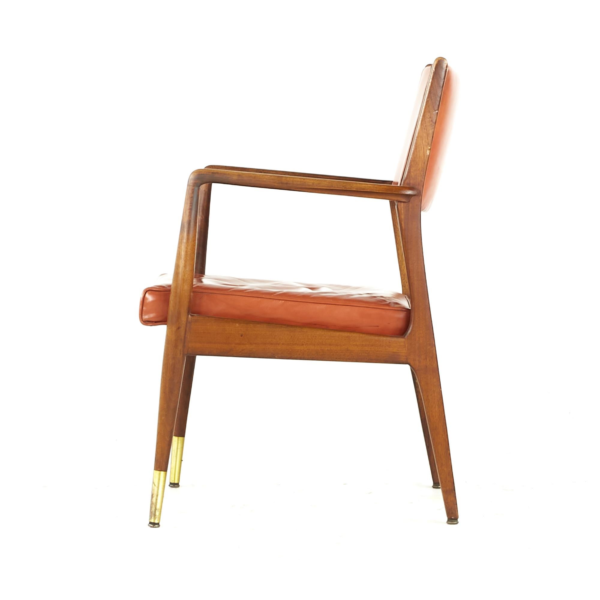 Stow Davis Midcentury Walnut and Brass Lounge Chair, Pair For Sale at ...