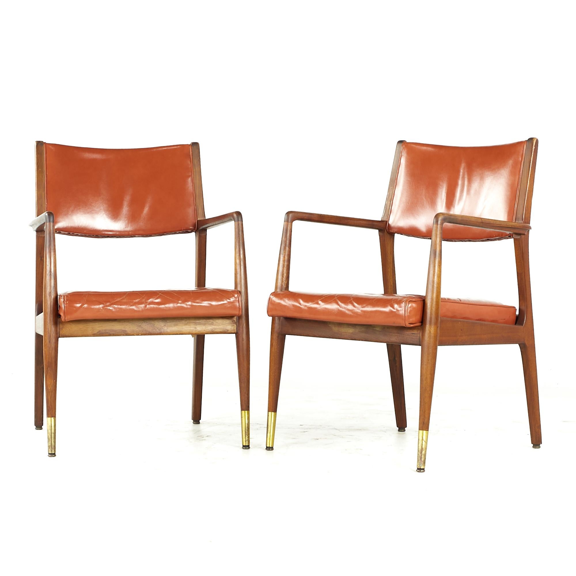 Stow Davis Midcentury Walnut and Brass Lounge Chair, Pair For Sale at ...