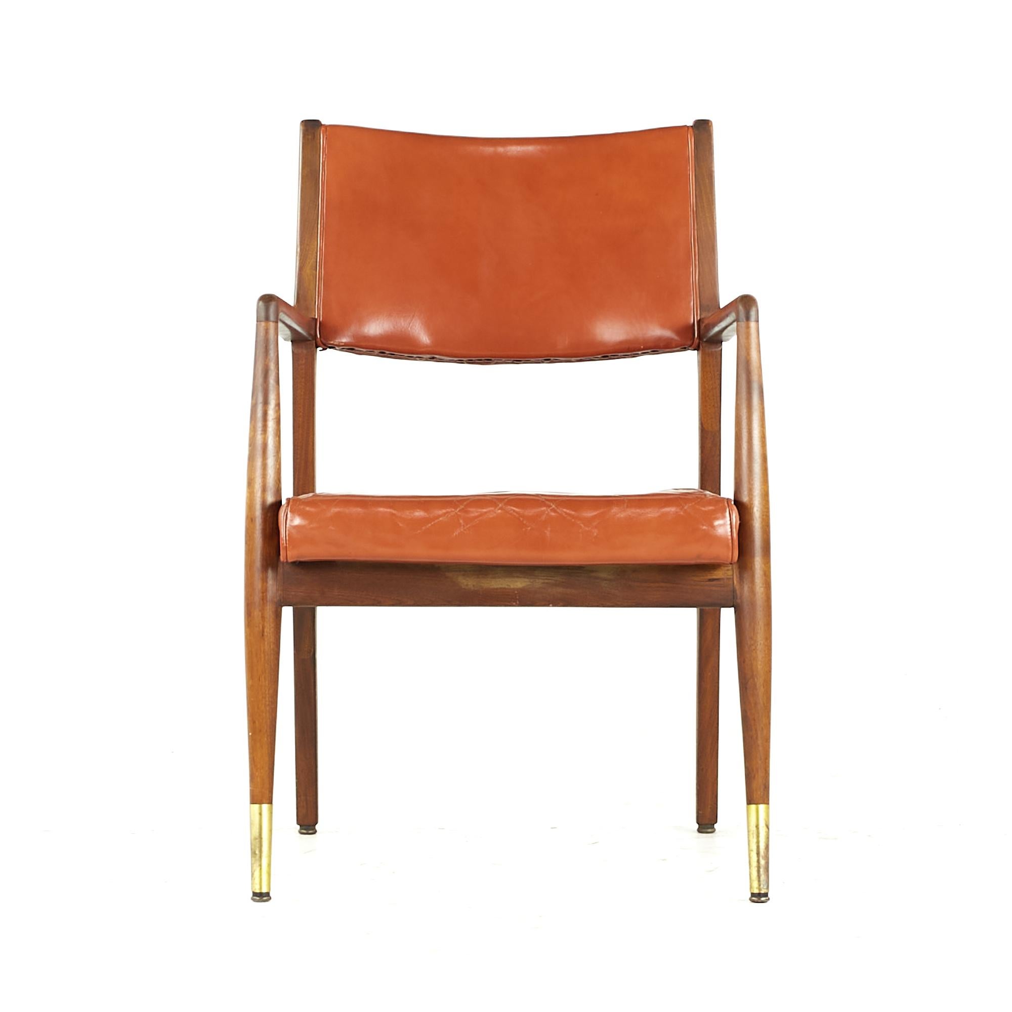 Stow Davis Midcentury Walnut and Brass Lounge Chair, Pair For Sale at ...