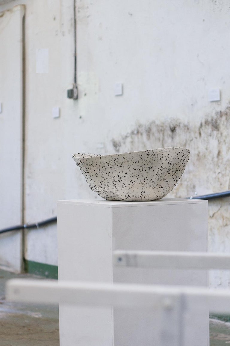 Large, Sculptural Lava Stone and Porcelain Vessel, "Stracciatella" by ...