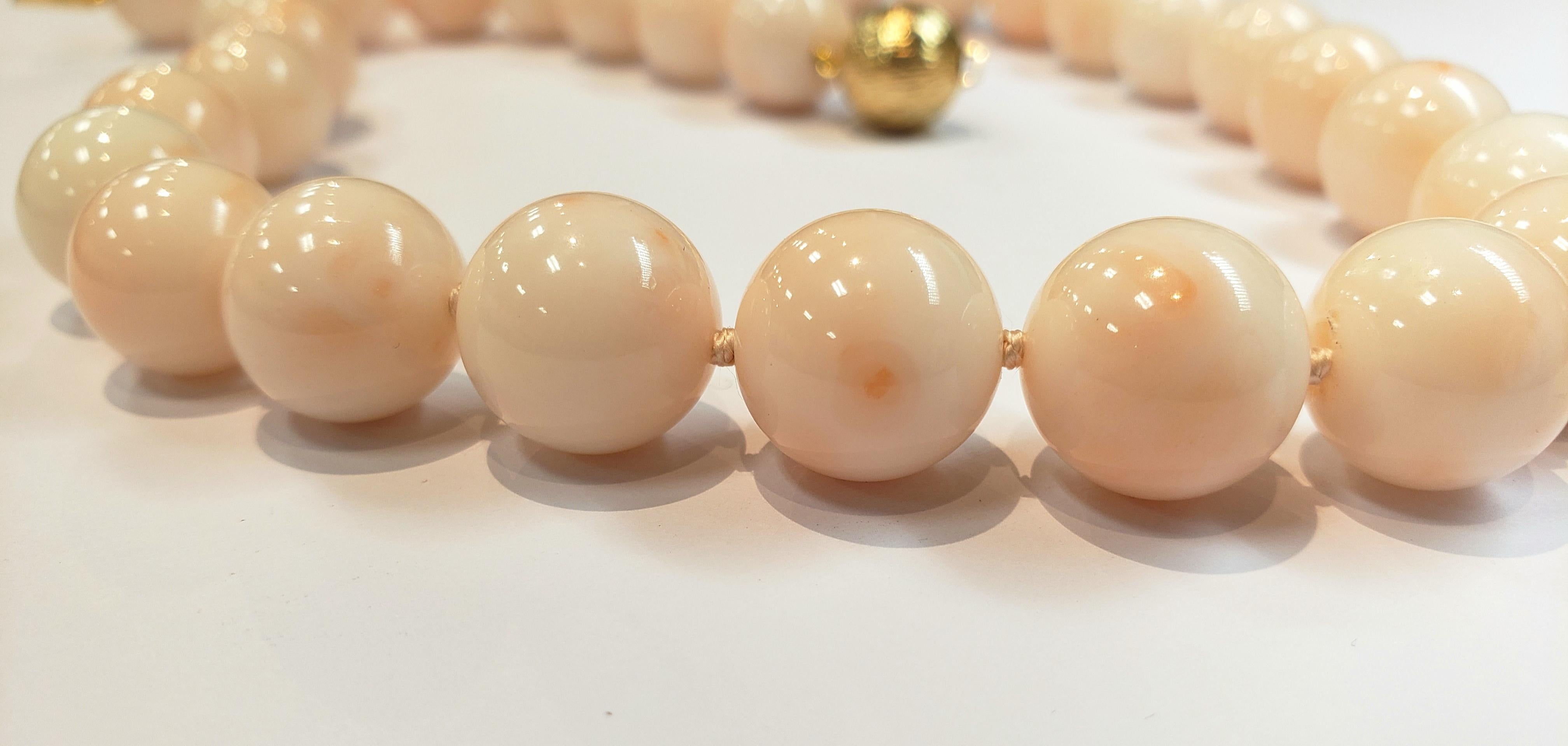 Natural Angel Skin Coral Bead Necklace with an 18 Karat Gold Ball Clasp ...