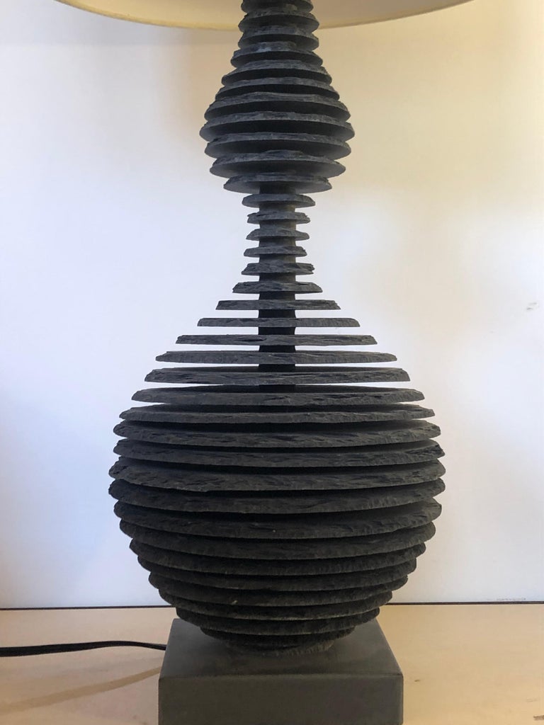 "Strata" Slate Tall Double Sphere Lamp For Sale at 1stDibs