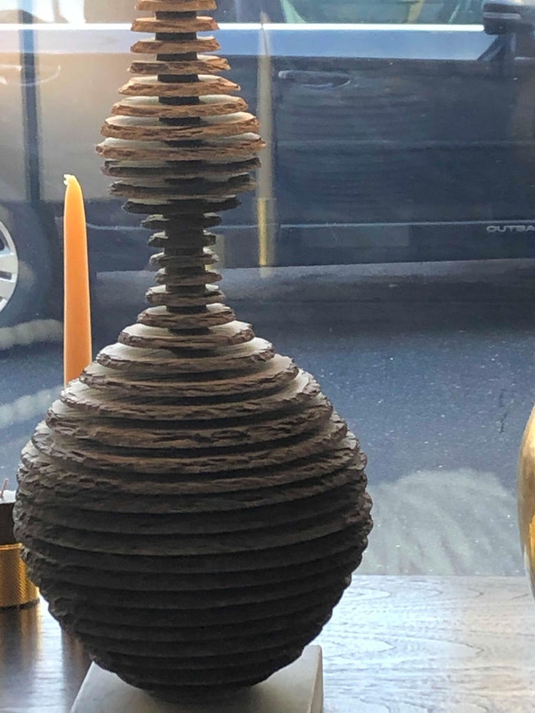 "Strata" Slate Tall Double Sphere Lamp For Sale at 1stDibs
