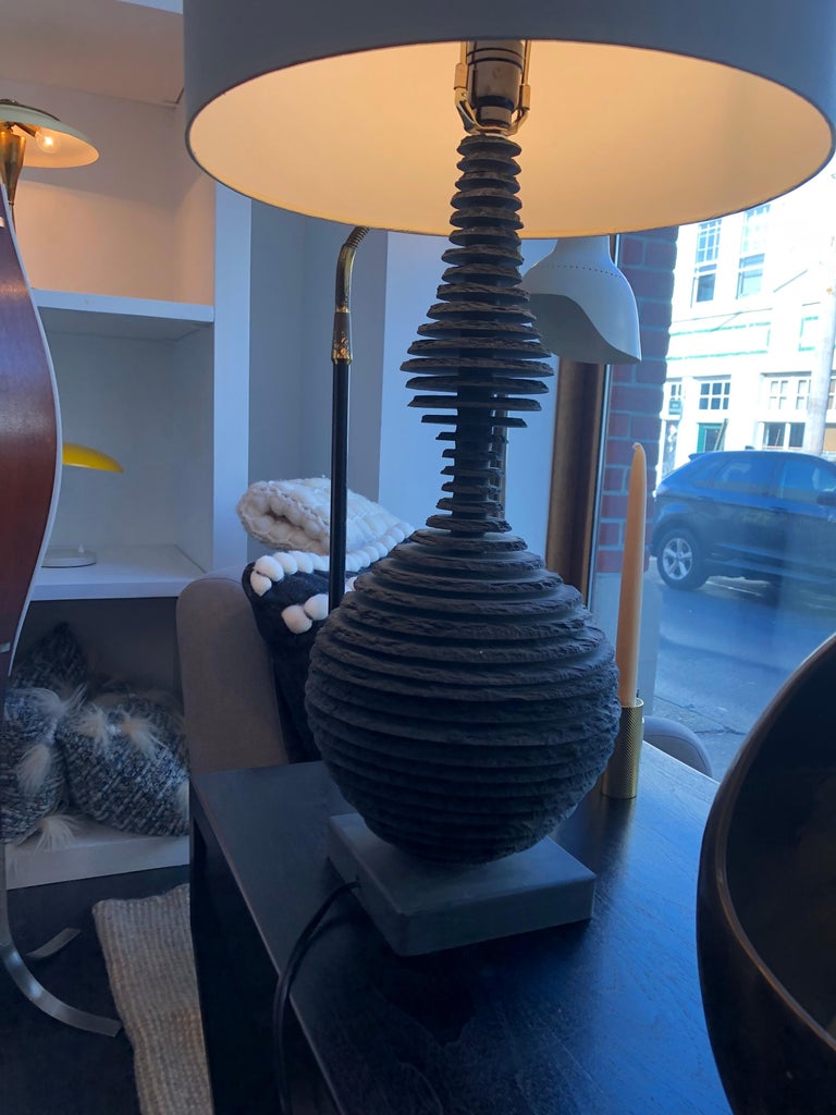"Strata" Slate Tall Double Sphere Lamp For Sale at 1stDibs