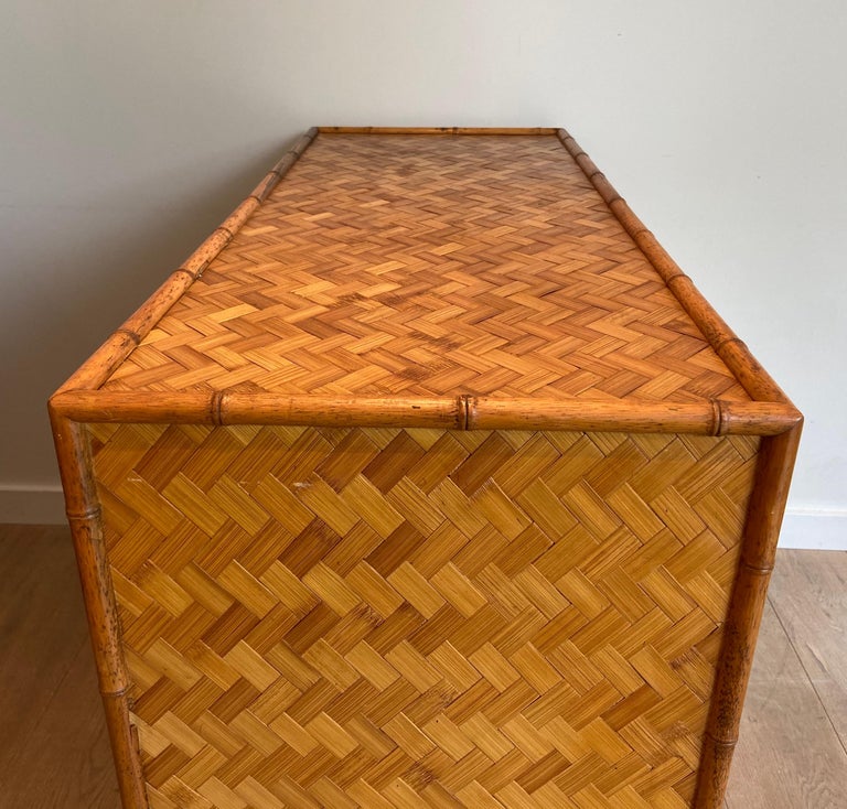 Straw and Bamboo Marquetry Chest of Drawers with Chinese Brass Handles ...