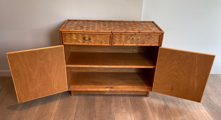 Straw and Bamboo Marquetry Chest of Drawers with Chinese Brass Handles ...