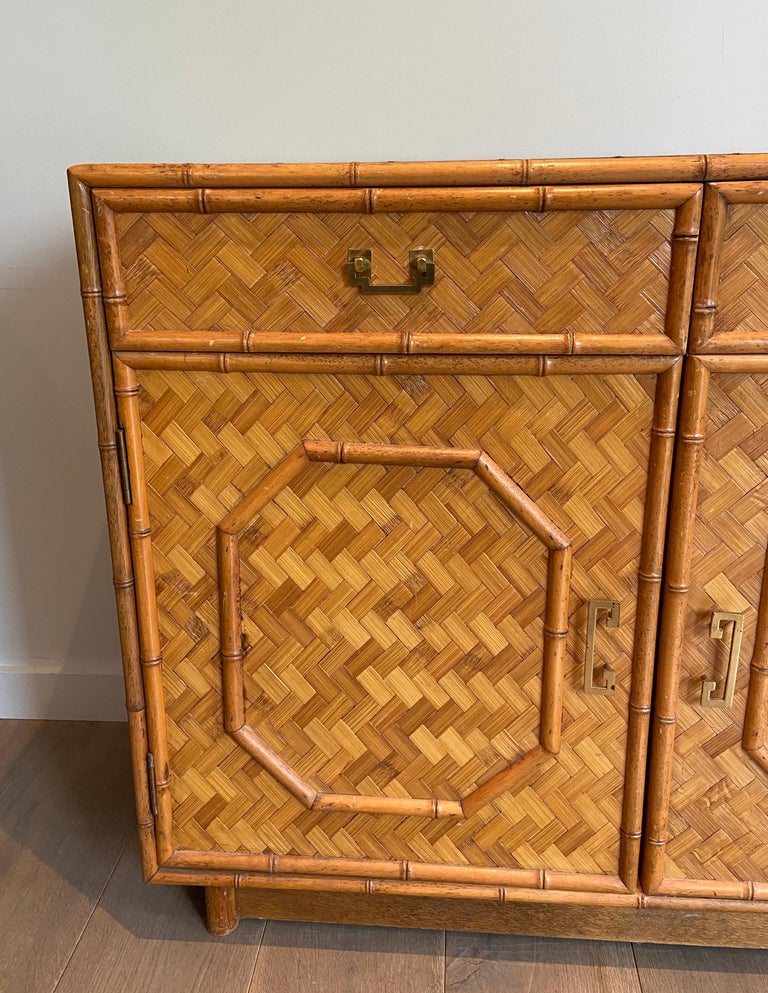 Straw and Bamboo Marquetry Chest of Drawers with Chinese Brass Handles ...