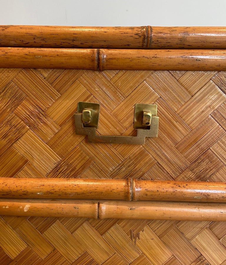 Straw and Bamboo Marquetry Chest of Drawers with Chinese Brass Handles ...